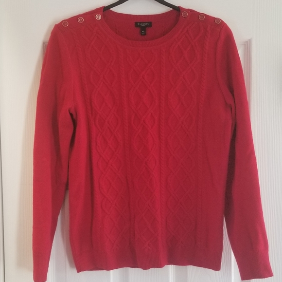 Talbots | Sweaters | Talbots Wool Blend Red Braids Sweater Mp | Poshmark